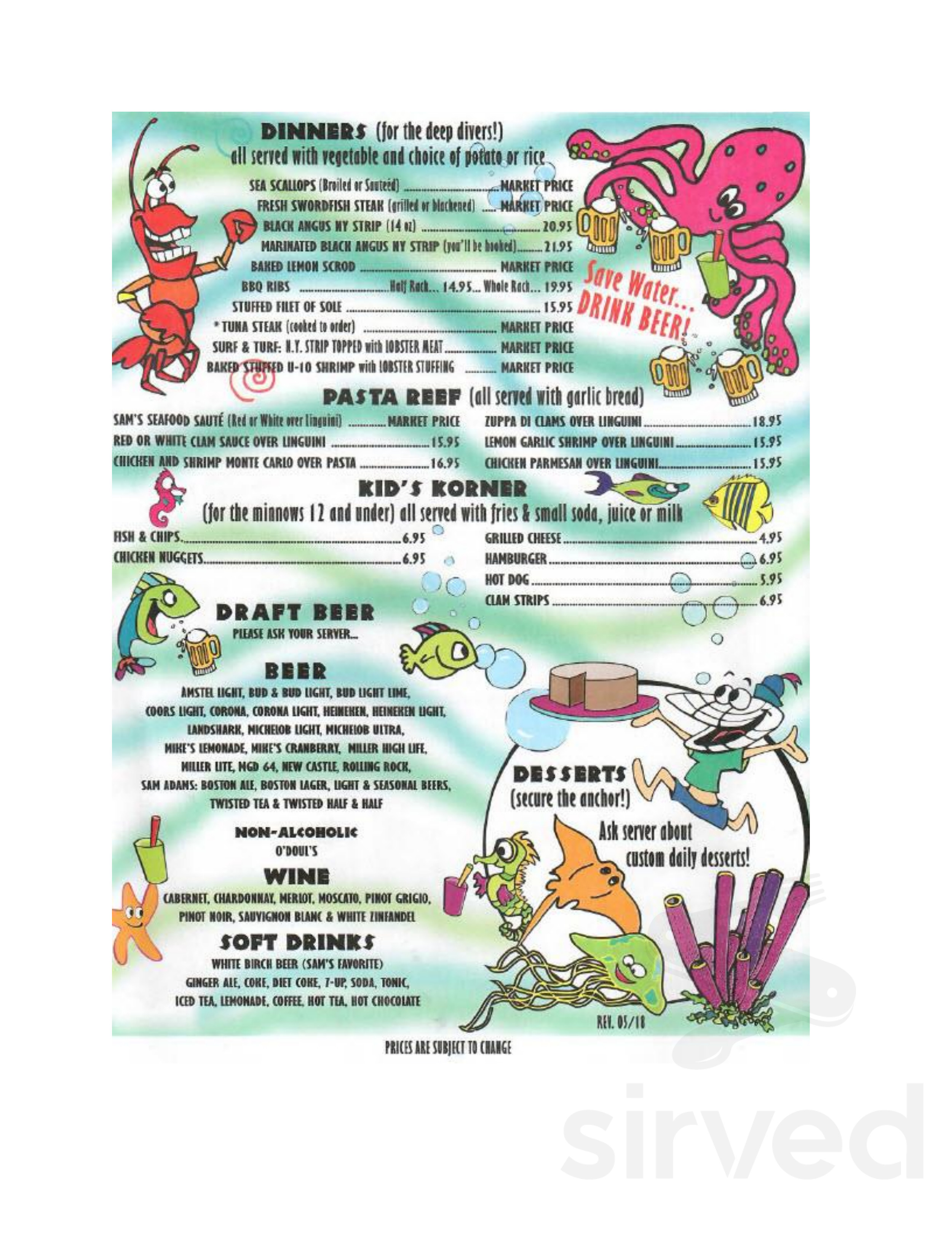 Sam The Clam Pub & Grub menu in Plantsville, Connecticut, USA