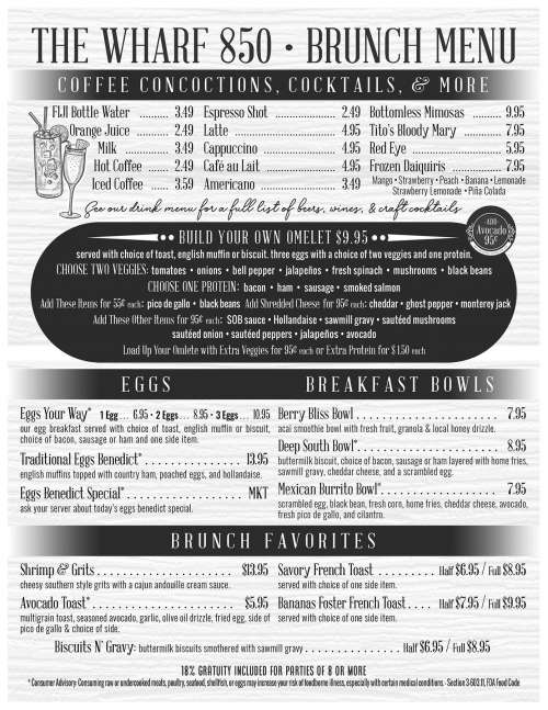 The Wharf 850 menu in Niceville, Florida, USA