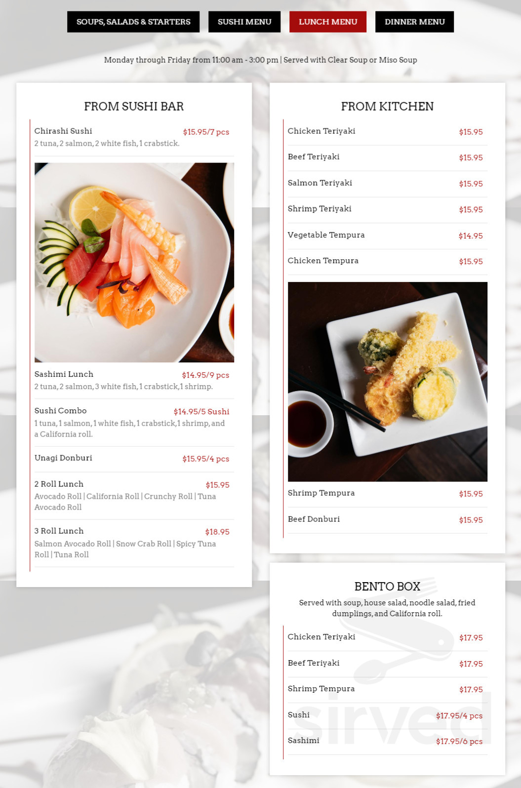 Lakeview Pearl Sushi Bar & Asian Bistro menu in New Orleans, Louisiana, USA