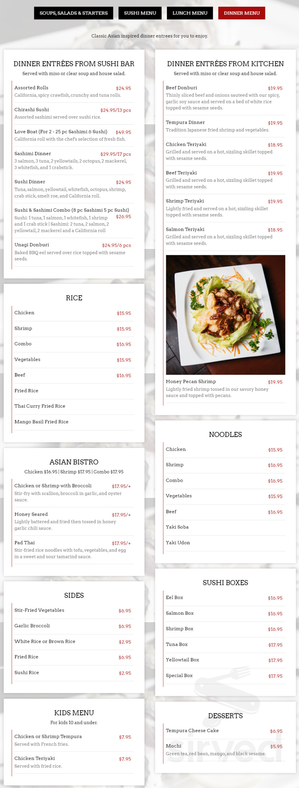 Lakeview Pearl Sushi Bar & Asian Bistro menu in New Orleans, Louisiana, USA