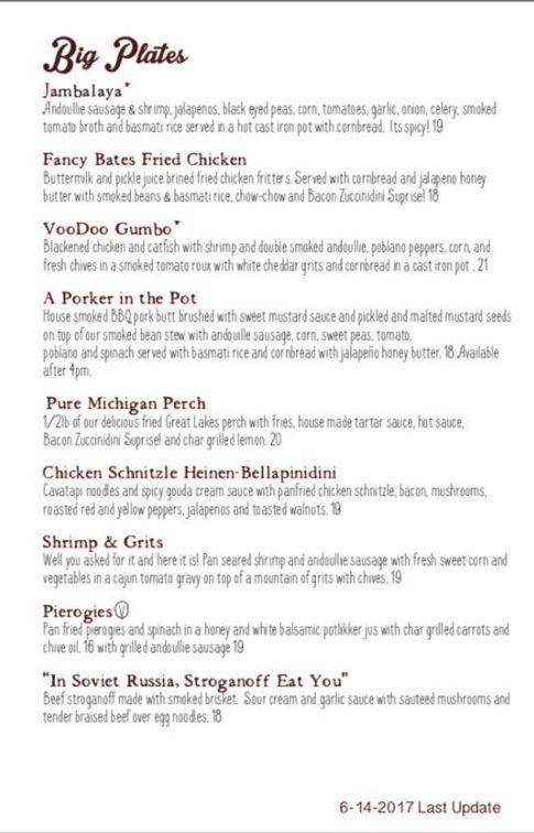 The Old Goat menu in Grand Rapids, Michigan, USA