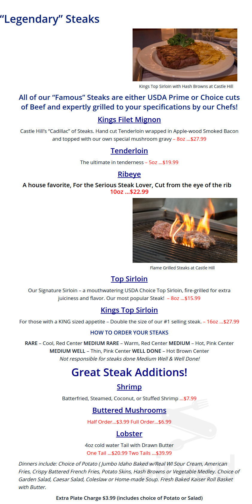 Castle Hill Supper Club menu in Merrillan, Wisconsin, USA