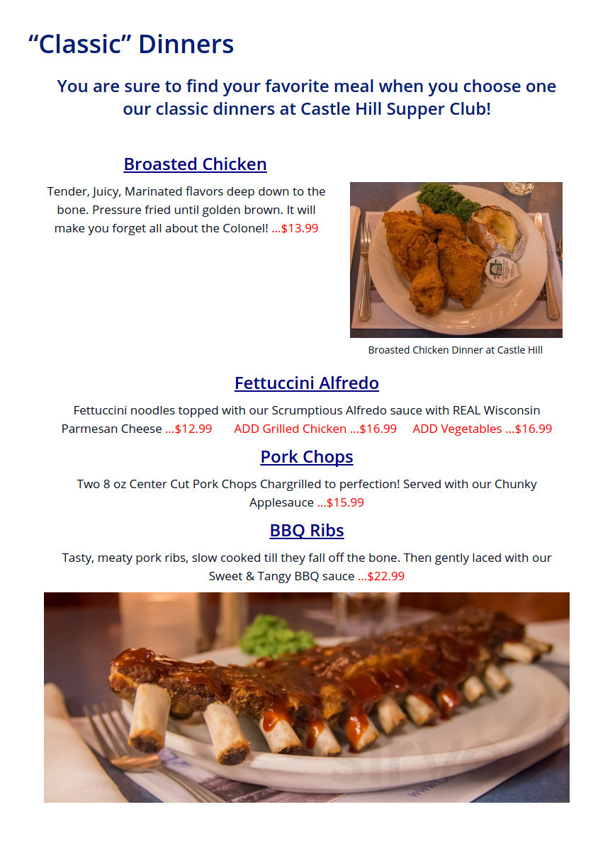 Castle Hill Supper Club menus in Merrillan, Wisconsin, United States