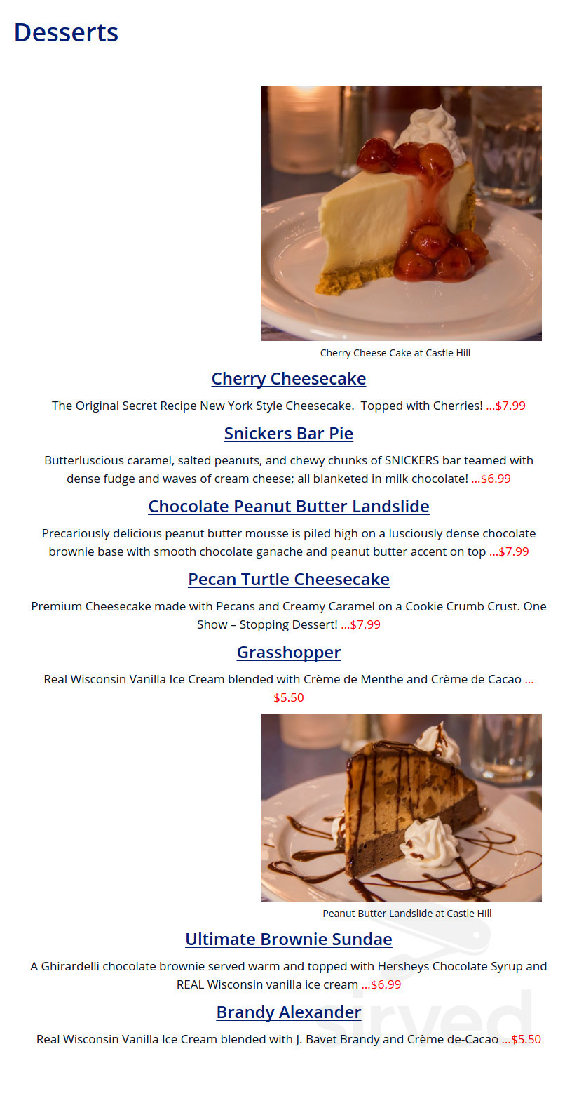 Menu for Castle Hill Supper Club in Merrillan, WI | Sirved