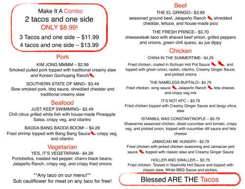 Misfit Tacos menu in Cleveland, Tennessee, USA