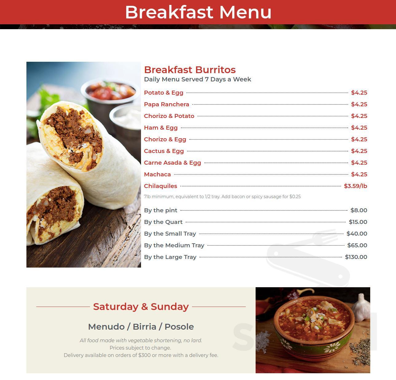 Menu for D'La Colmena Market & Catering in Watsonville, CA | Sirved