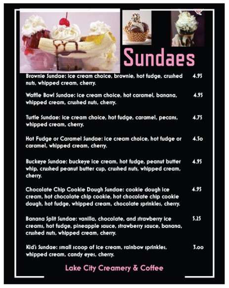 Lake City Creamery and Coffee menu in Celina, Ohio, USA