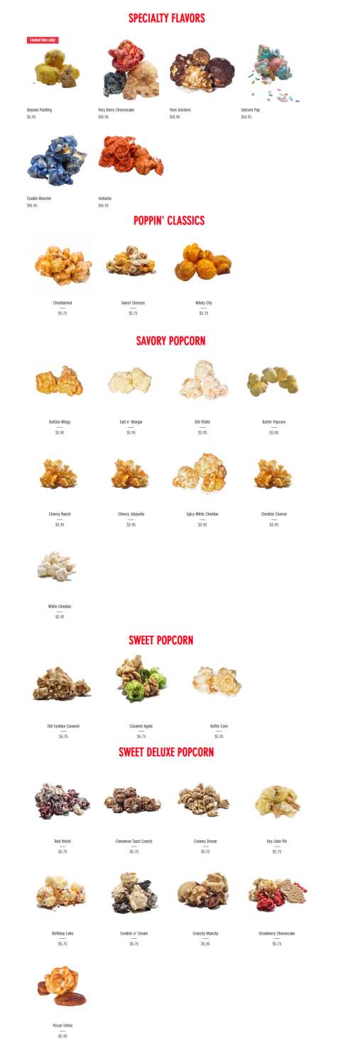 Poppin' Stop menu in Conyers, Georgia, USA