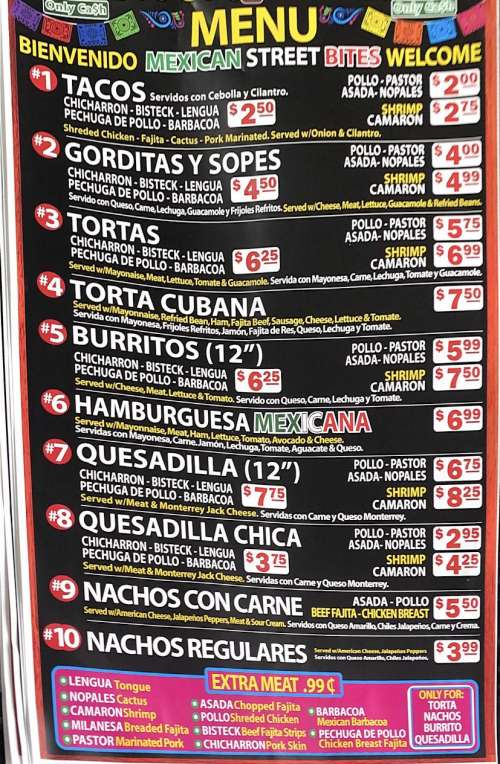 Taqueria el taco rico menu in Missouri City, Texas, USA