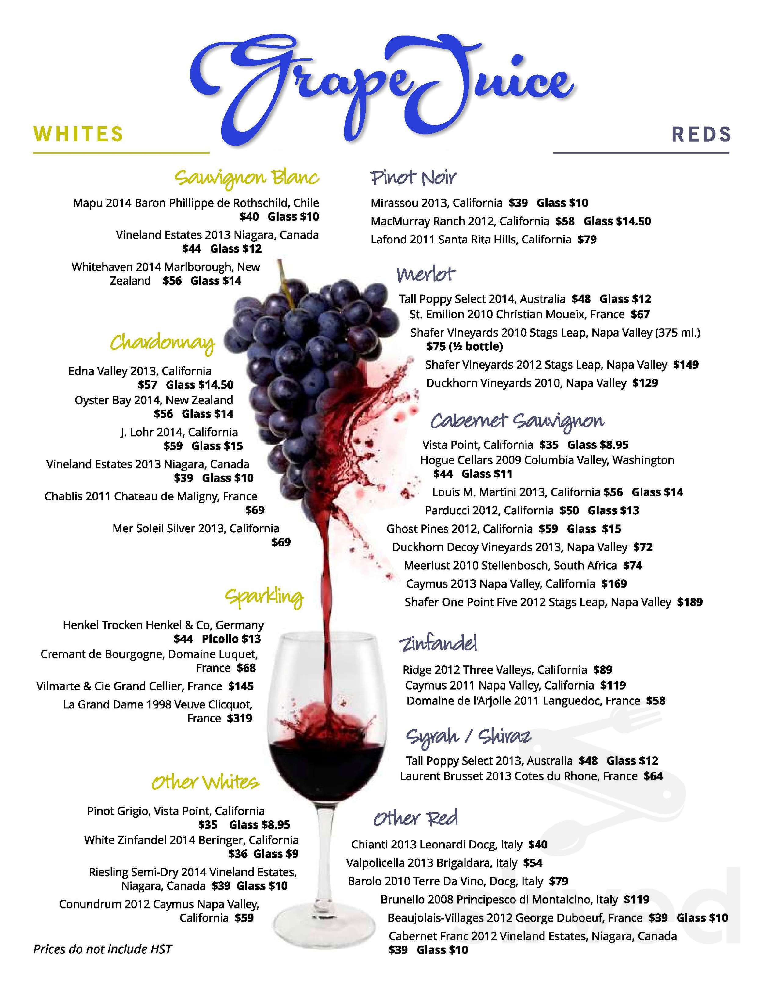 The Crazy Fox Bistro menu in Barrie, Ontario, Canada