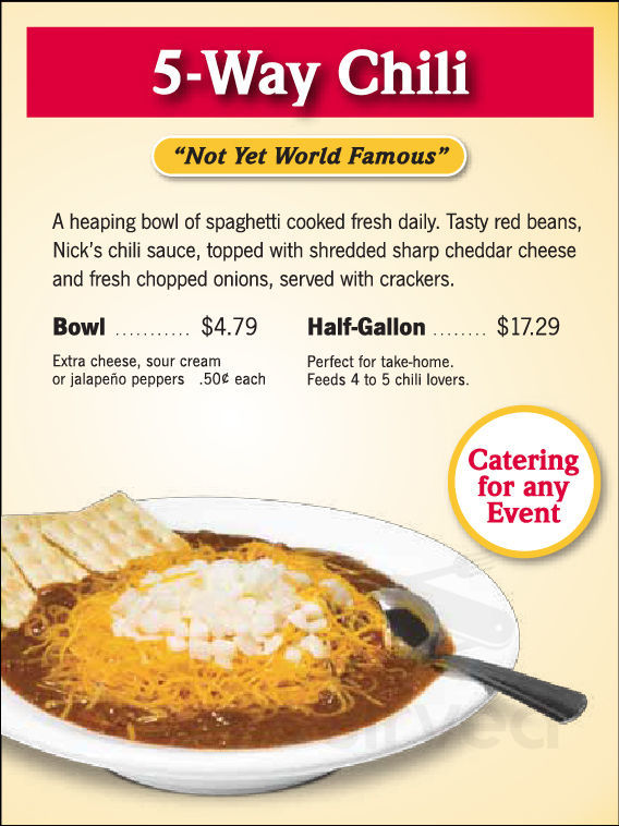 Nick's Chili Parlor menus in Indianapolis, Indiana, United States