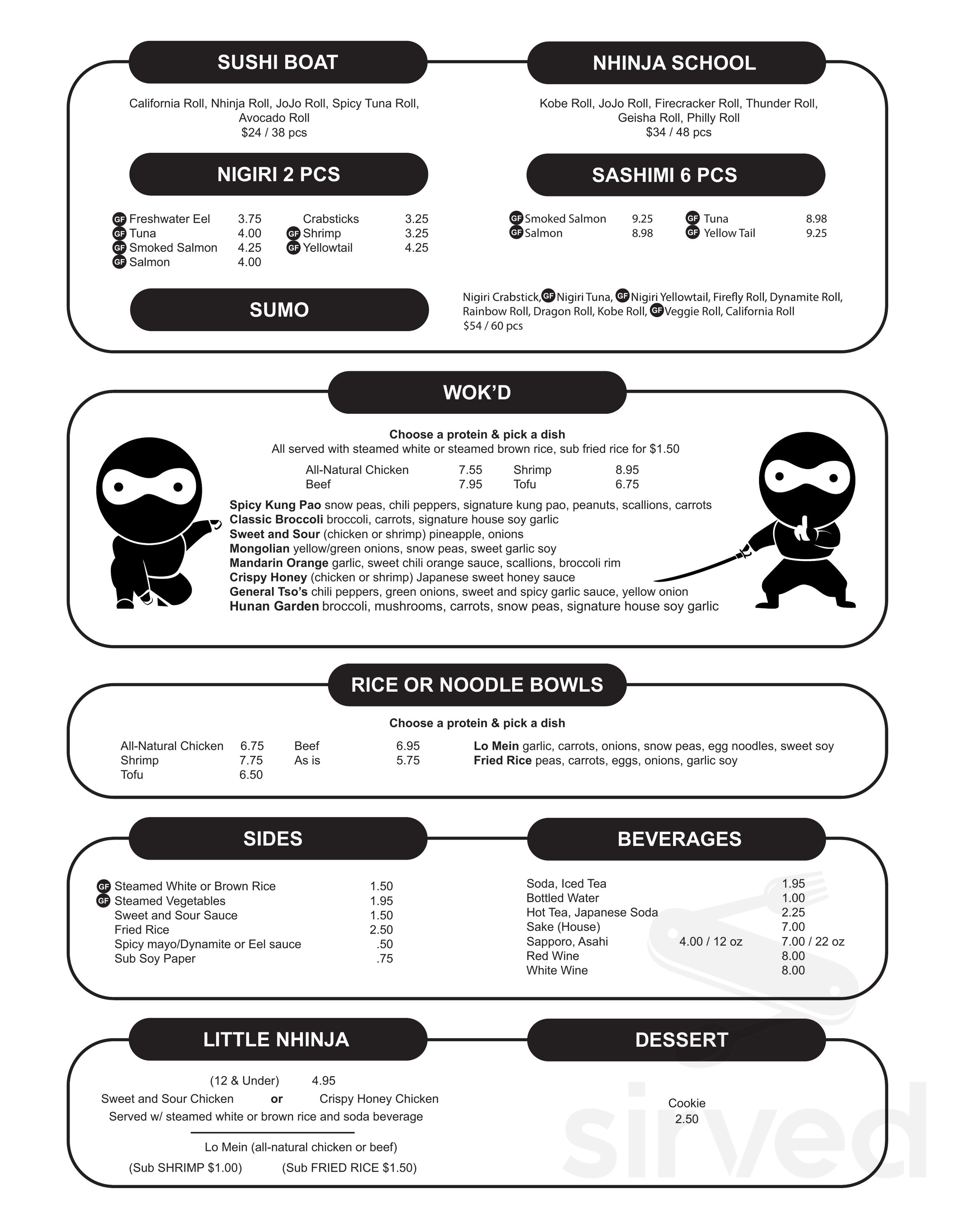 Nhinja Sushi Yukon menu in Yukon, Oklahoma, USA
