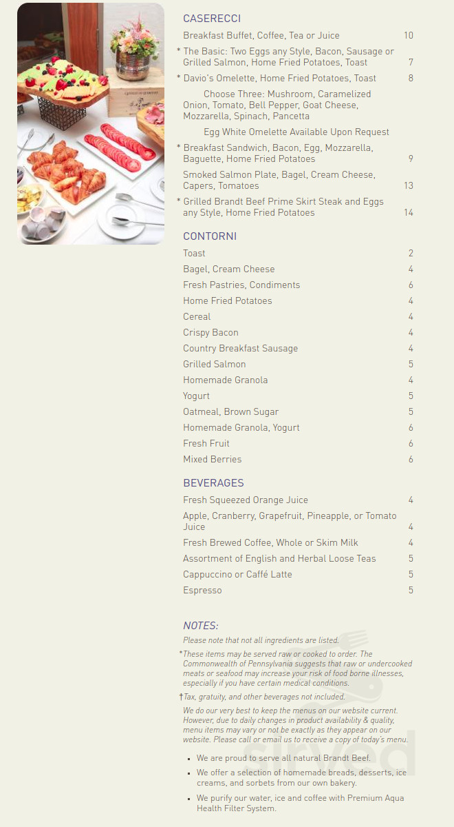 Davio's Northern Italian Steakhouse menu in The Colony, Texas, USA