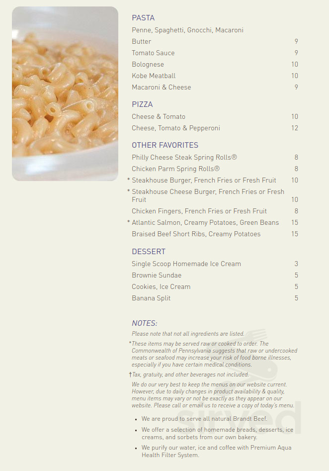 Davio's Steakhouse menu in Boston, Massachusetts, USA