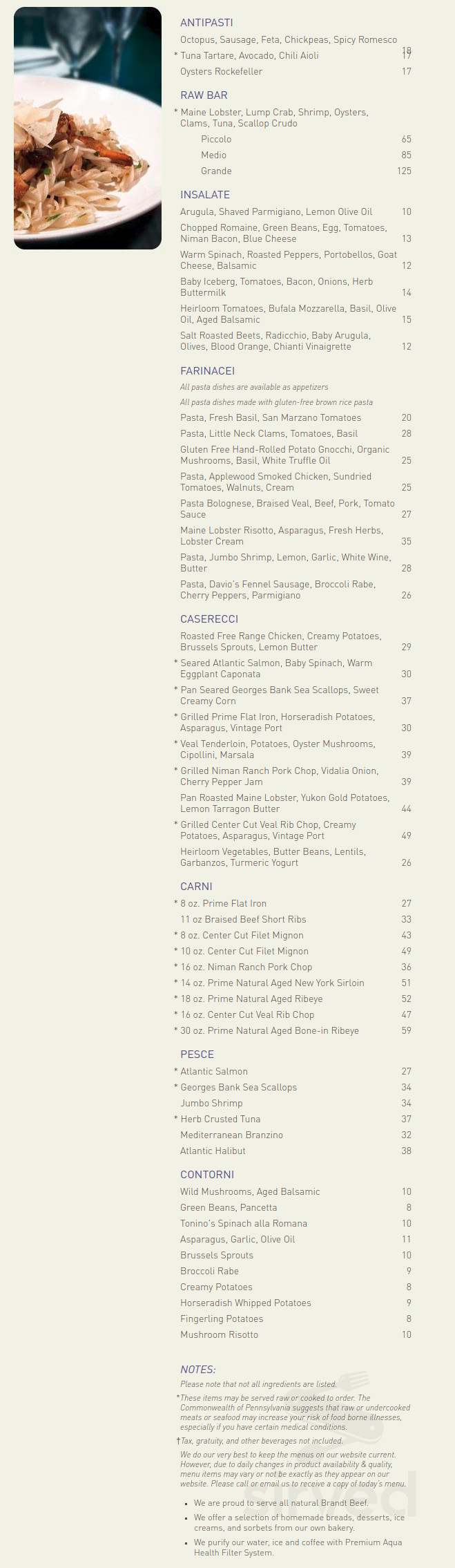 Menu for Davio's Steakhouse - Boston, MA | Sirved