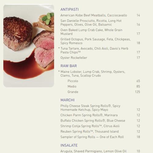 Davio's Steakhouse menu in Boston, Massachusetts, USA