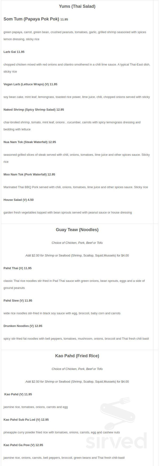 Menu - Salt Lake City UT's Thai Archer Restaurant Utah | Sirved