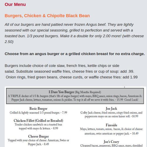 Fireside Lounge & Supper Club menu in Dennison, Minnesota, USA