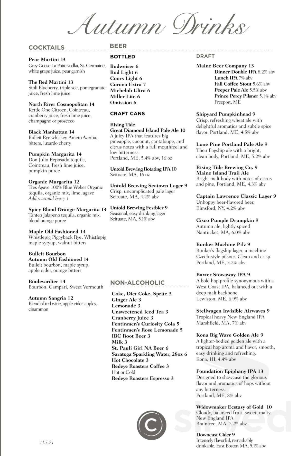 Cheever Tavern menu in Norwell, Massachusetts, USA