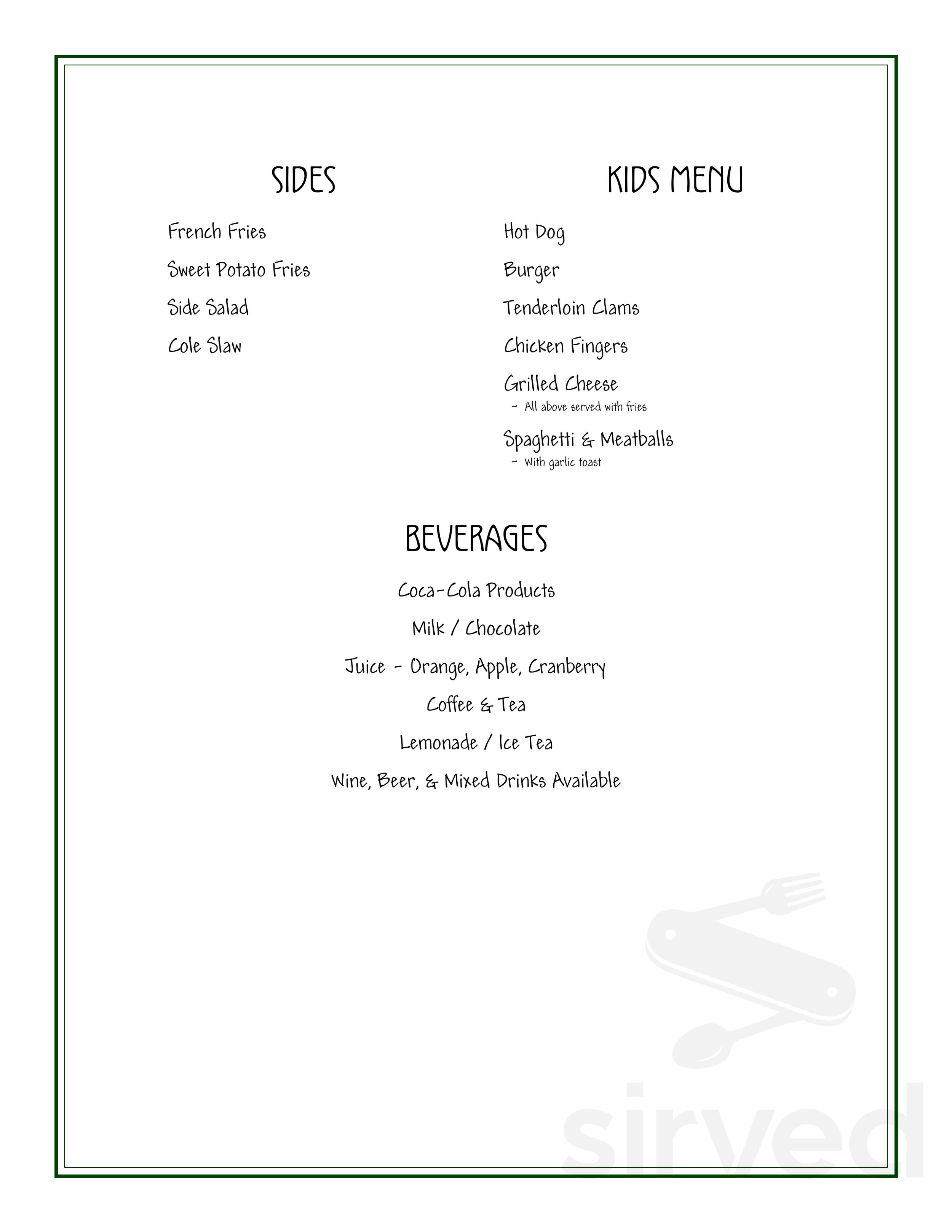 Greenhouse Restaurant menu in Caribou, Maine, USA