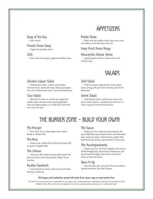 Greenhouse Restaurant menu in Caribou, Maine, USA