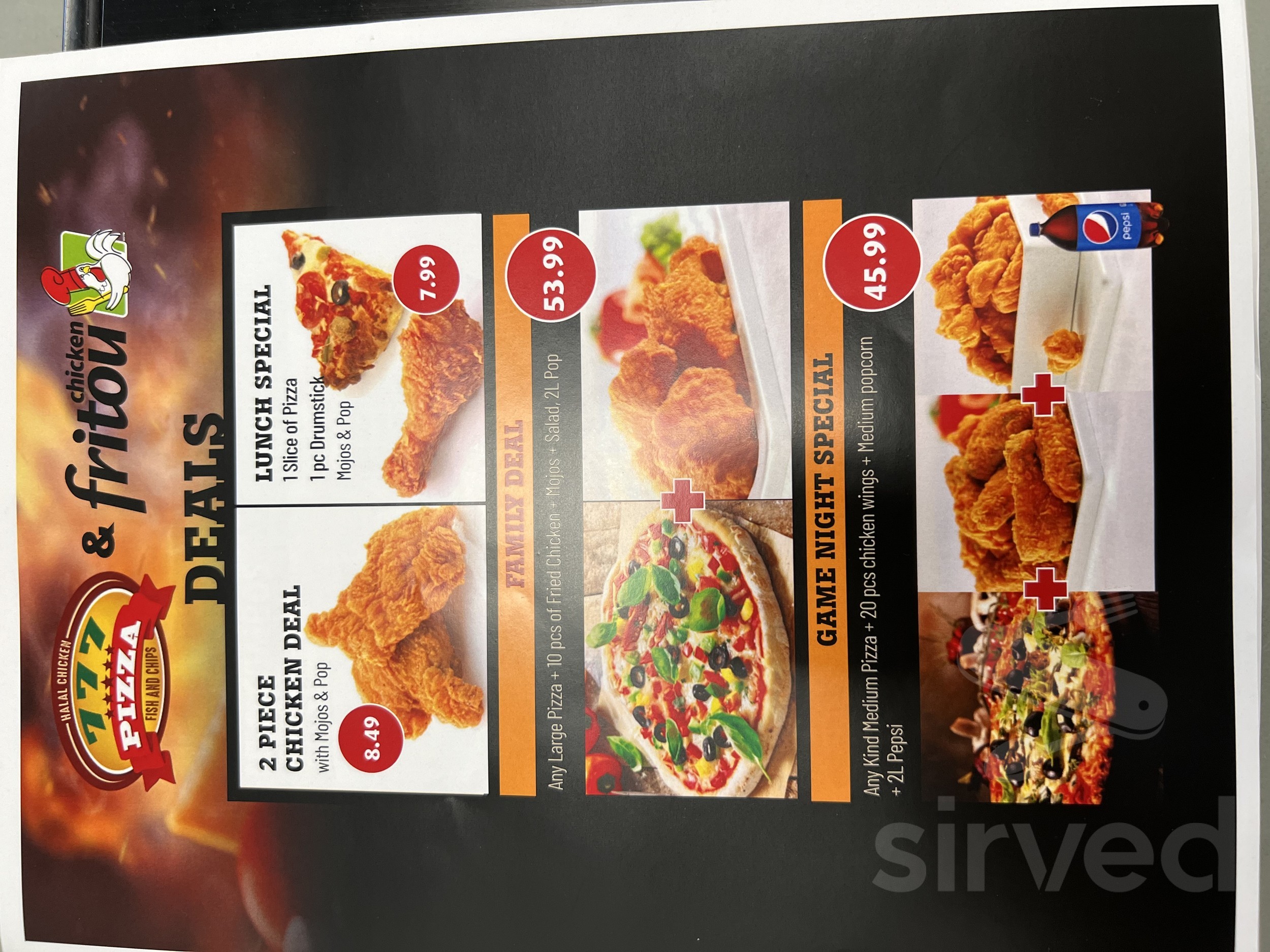 777 Pizza & Fritou Fried Chicken menu in Surrey, British Columbia, Canada