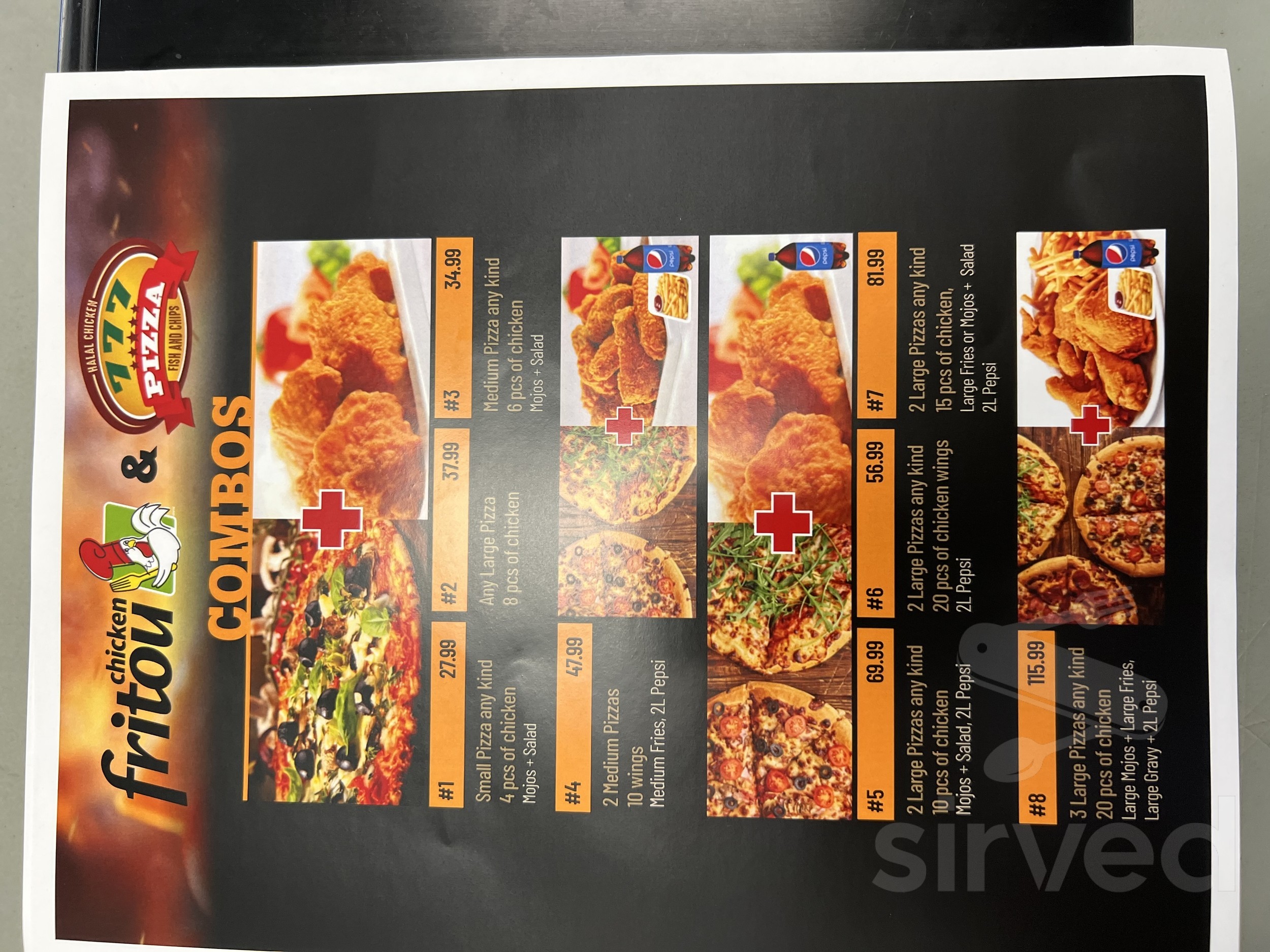 777 Pizza & Fritou Fried Chicken menu in Surrey, British Columbia, Canada