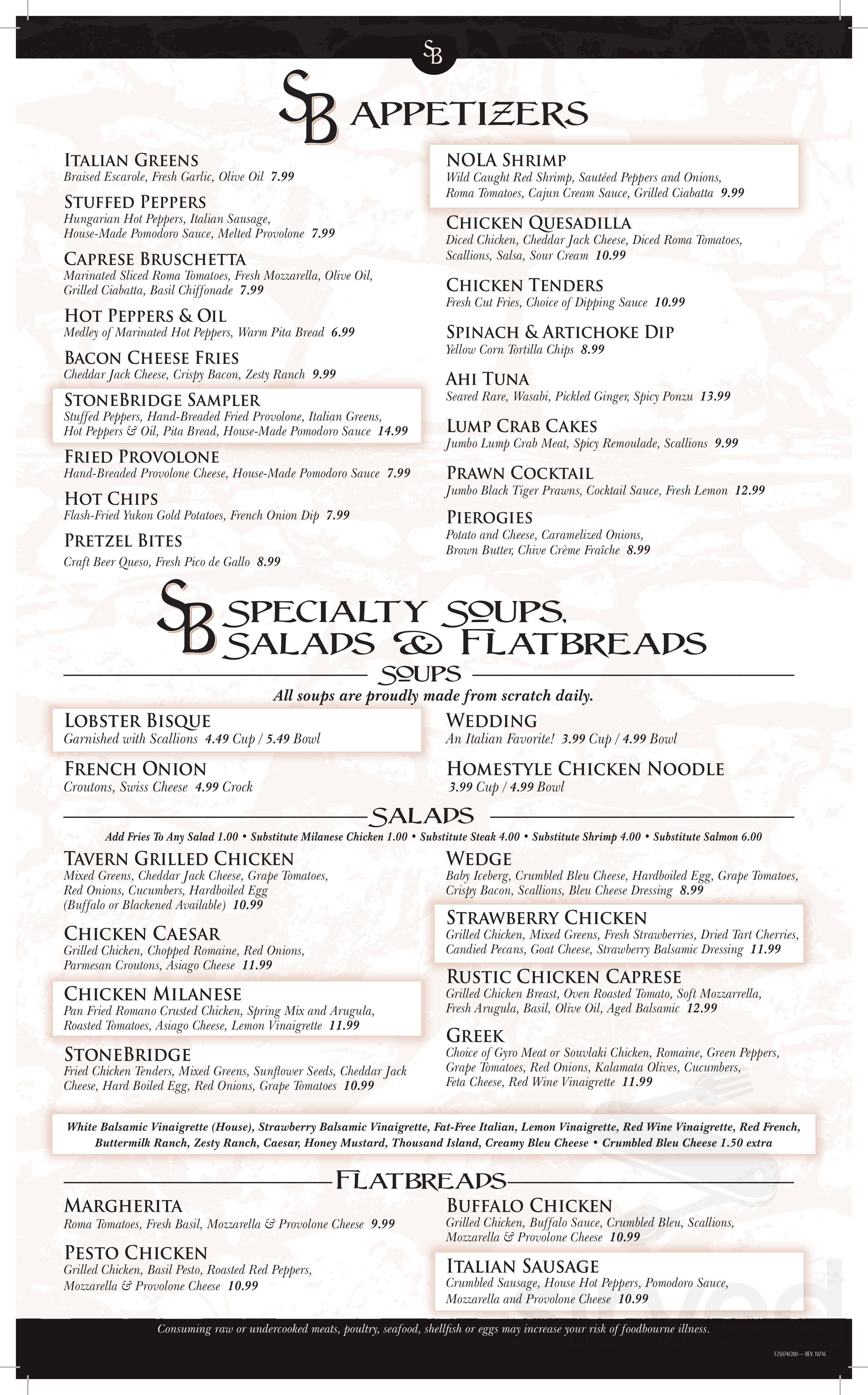 Elegant Stonebridge Grille Tavern Menu Images