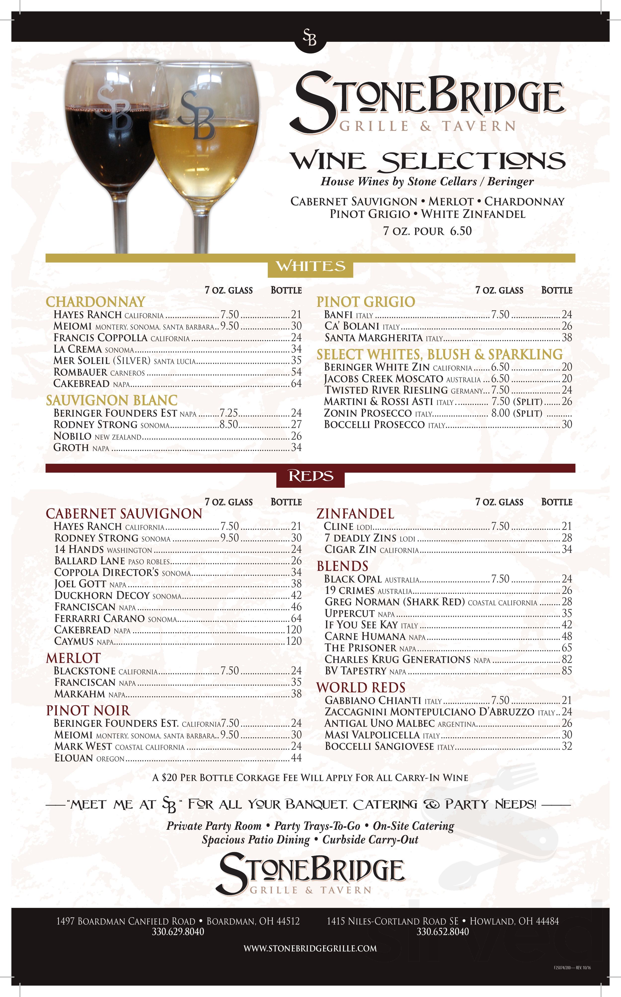 Stonebridge Grille & Tavern menu in Youngstown, Ohio, USA