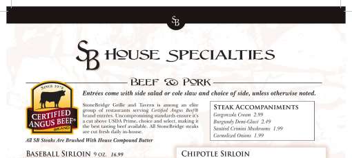 Menu for Stonebridge Grille & Tavern in Warren, OH | Sirved