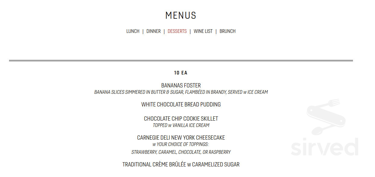 Stab's Prime Steak and Seafood menu in Baton Rouge, Louisiana, USA