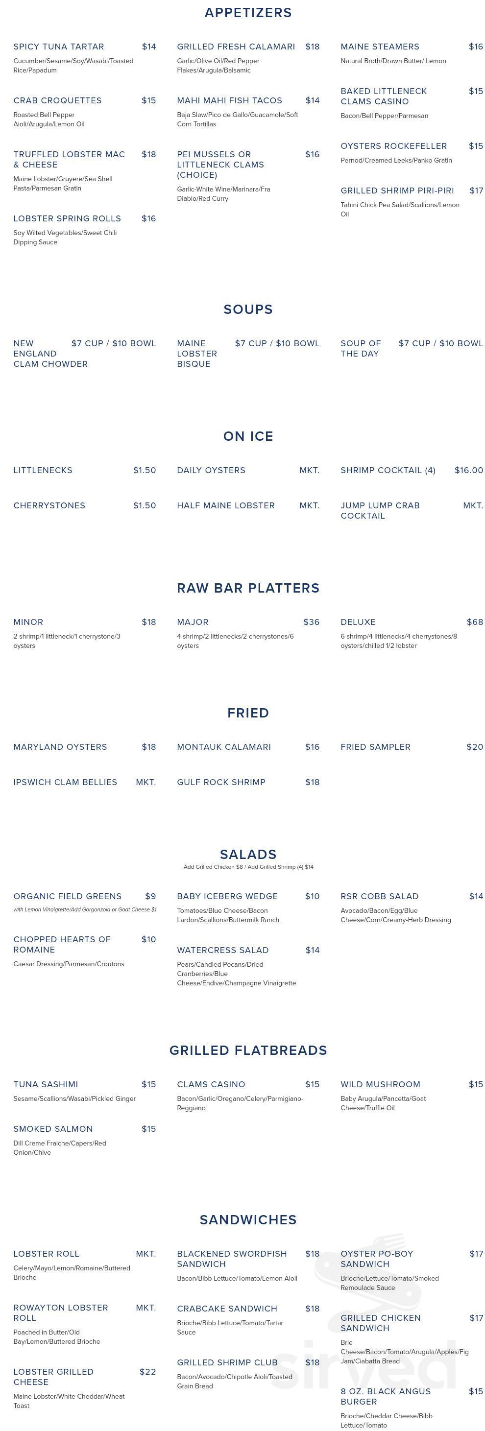 Rowayton Seafood Restaurant and Market menu in Norwalk, Connecticut, USA