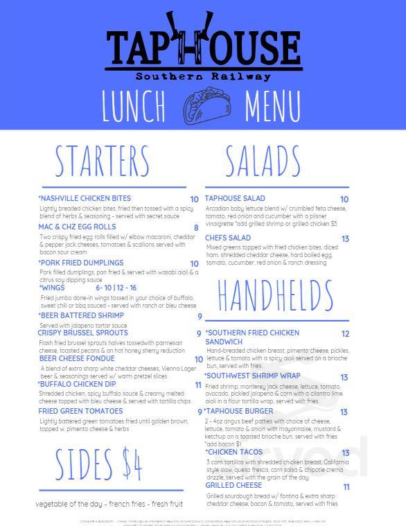 Southern Railway Taphouse menu in Richmond, Virginia, USA