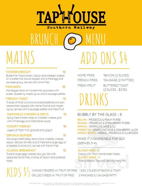 Southern Railway Taphouse menu in Richmond, Virginia, USA