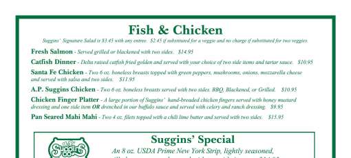 A P Suggins Bar & Grill Menu - Lexington, Kentucky | Sirved