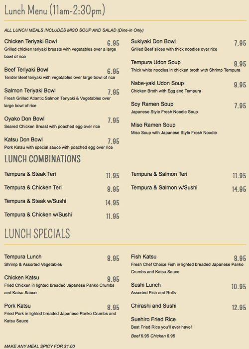 Suehiro Japanese Restaurant menu in Pueblo, Colorado, USA