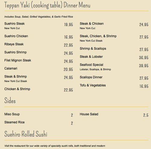 Suehiro Japanese Restaurant menu in Pueblo, Colorado, USA