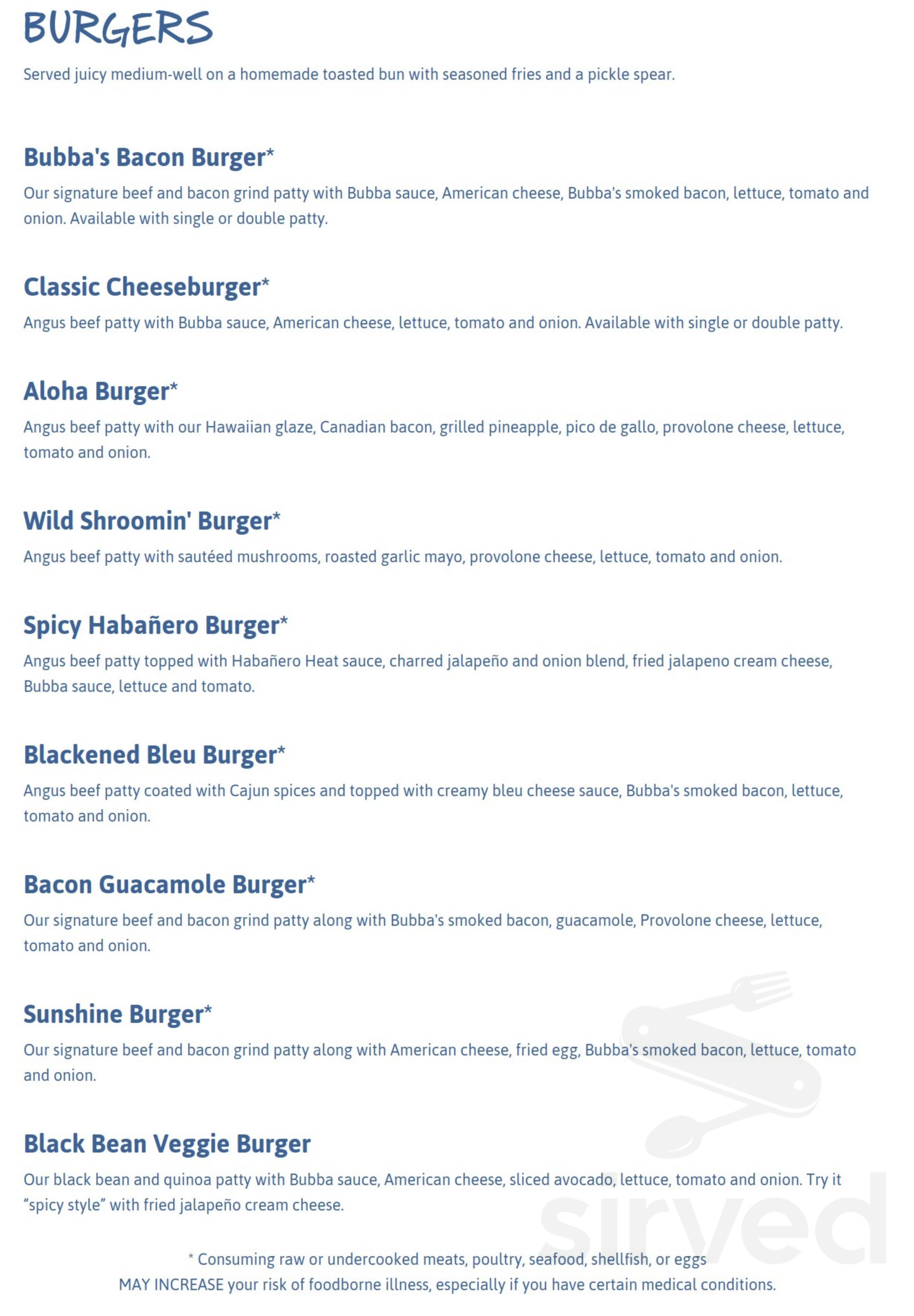 Bubba's 33 menus in Evansville, Indiana, United States