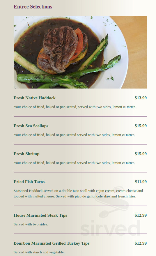 The Derryfield Restaurant menu in Manchester, New Hampshire, USA