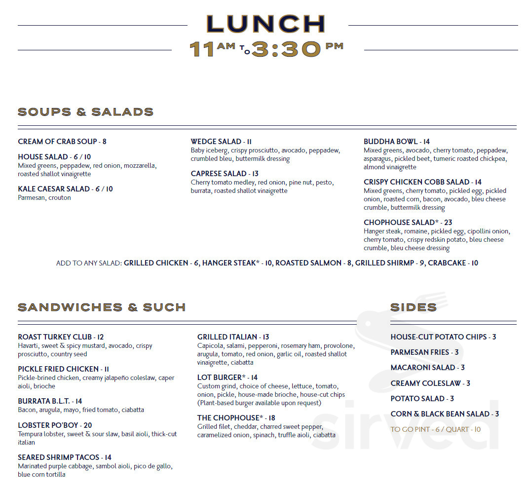 Menu for The Lot at Edgewater in Oakmont, PA | Sirved
