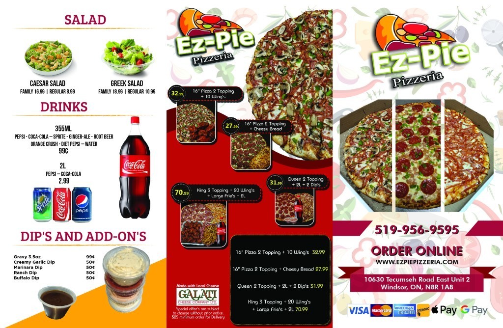 Menu - Windsor ON's Ez-Pie Pizzeria | Sirved