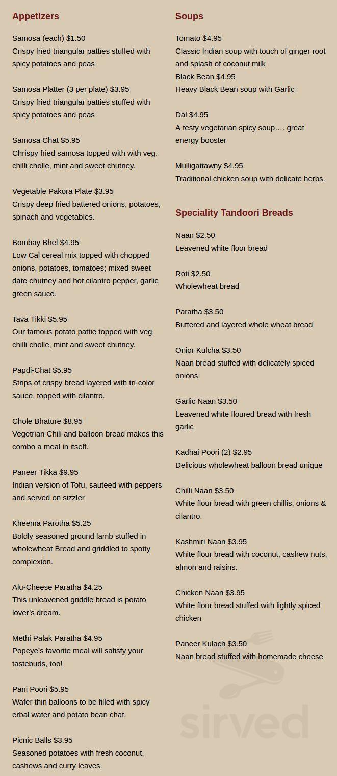 The Jaipur Junction menu in North Royalton, Ohio, USA