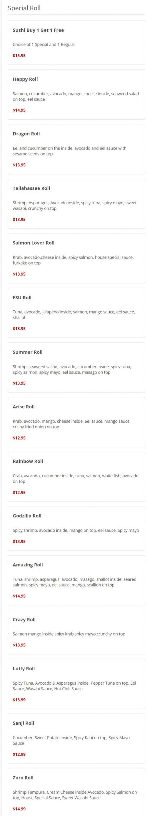 straw hat poke menu in Tallahassee, Florida, USA