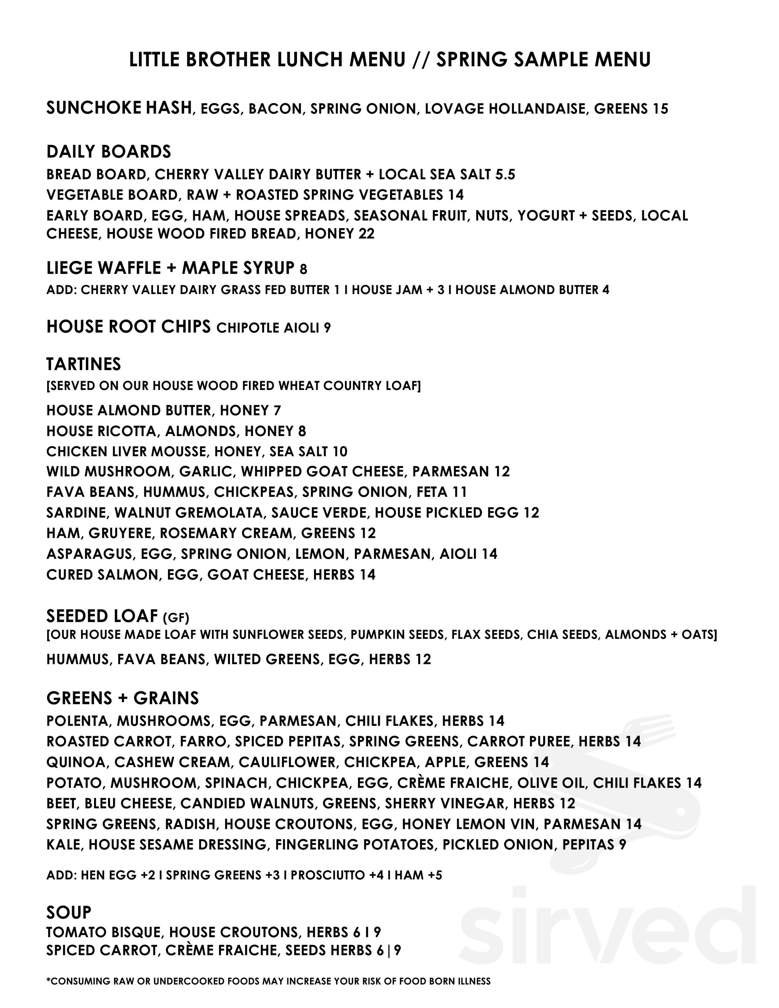 Little Brother menu in Kirkland, Washington, USA