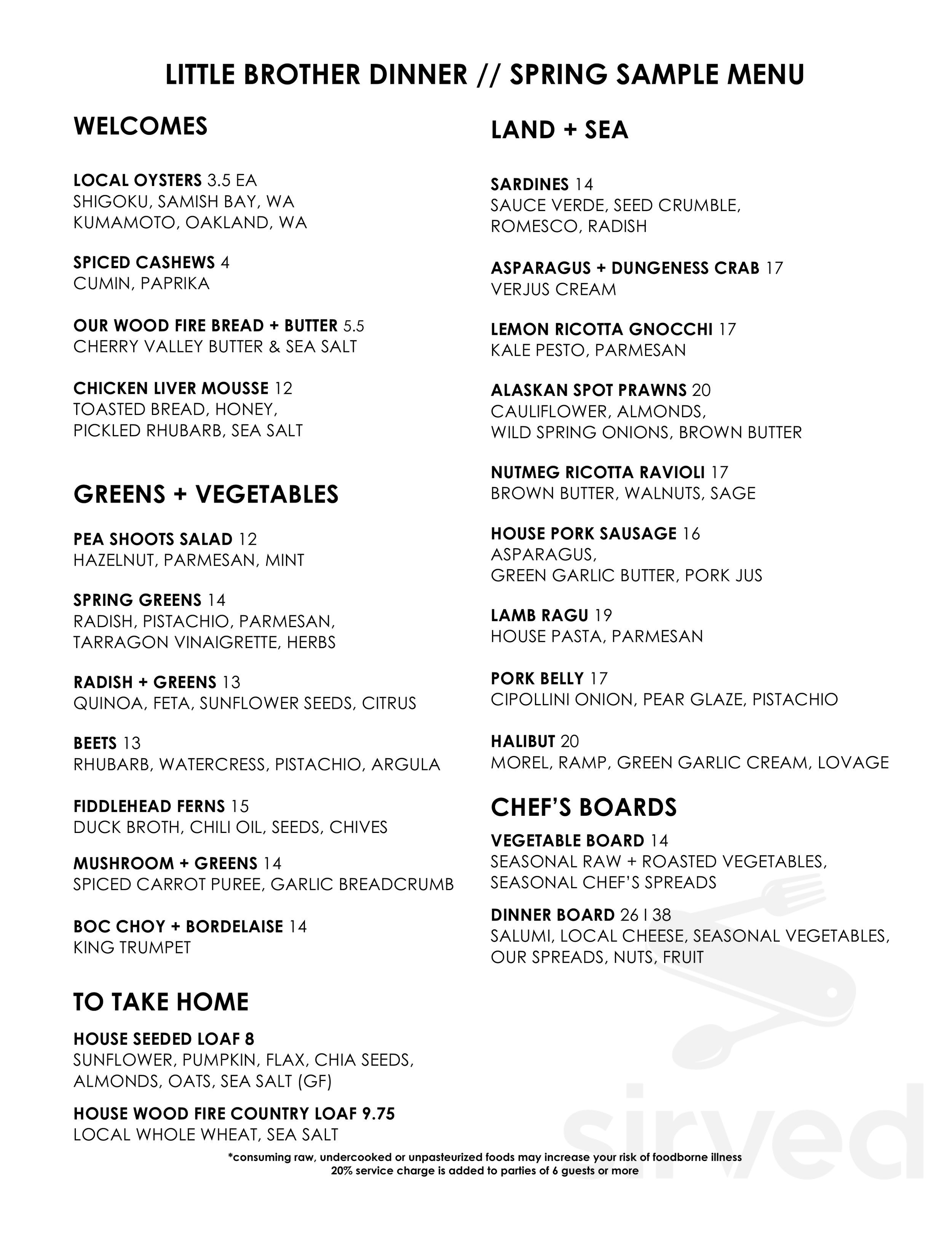 Little Brother menu in Kirkland, Washington, USA