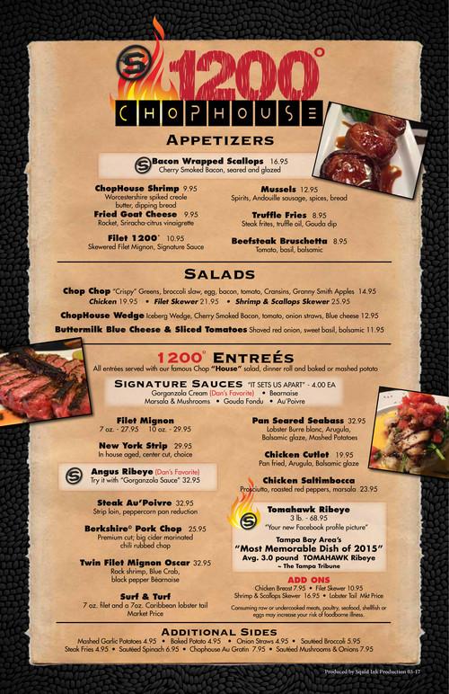 1200 Chophouse menu in St Pete Beach, Florida, USA