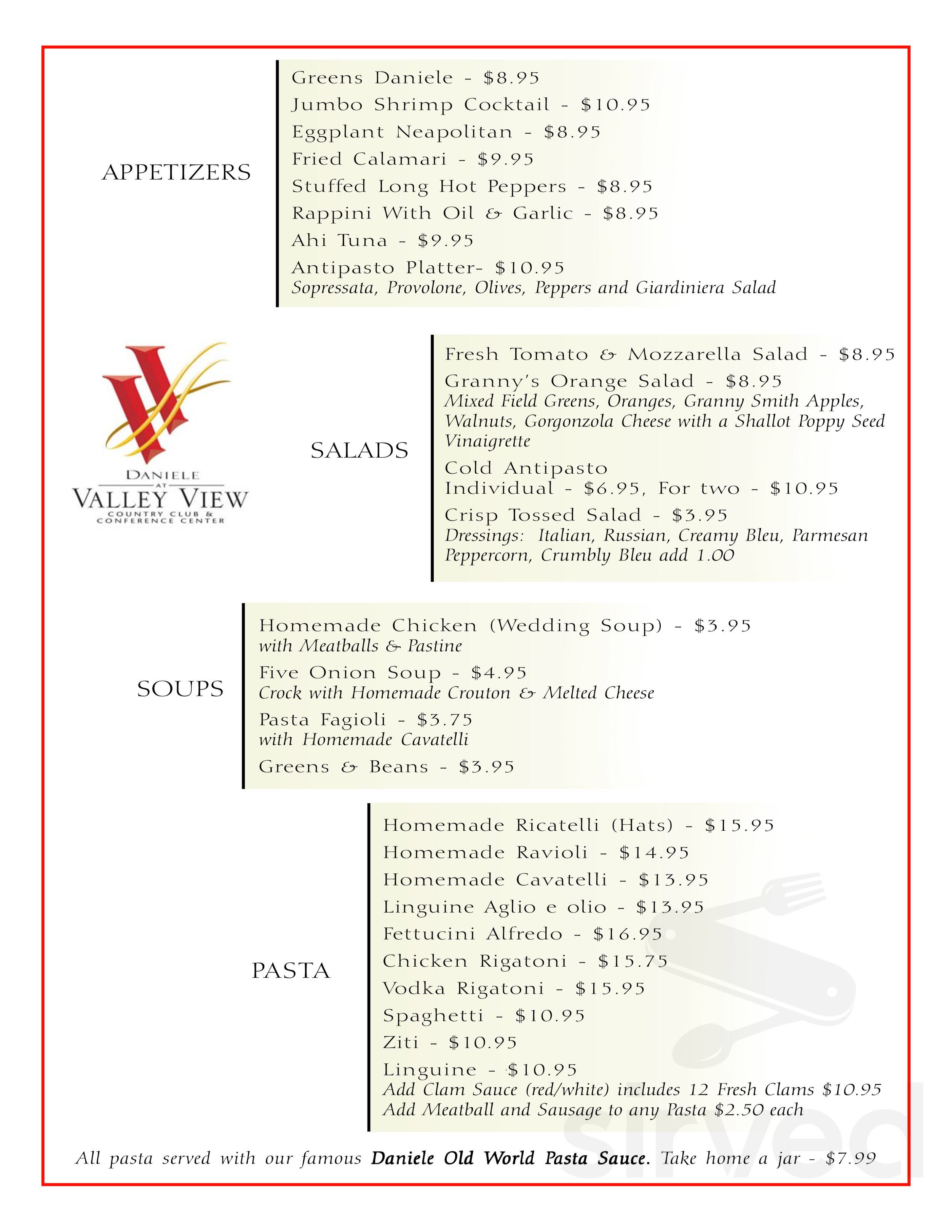 Valley View Country Club menu in Utica, New York, USA