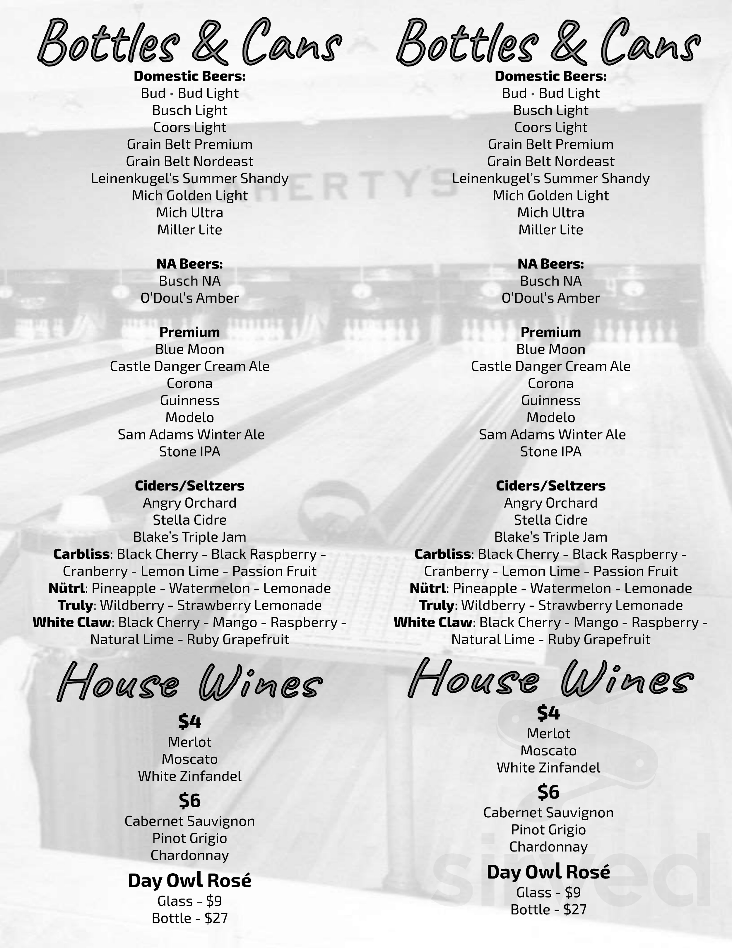 Menu - Northfield MN's Flaherty's Northfield Lanes | Sirved