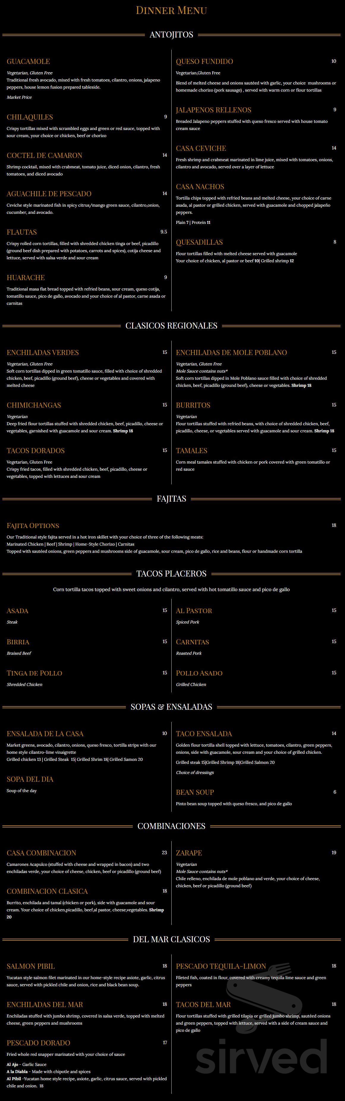 Menu for Casa Don Manuel in Wayne, NJ | Sirved