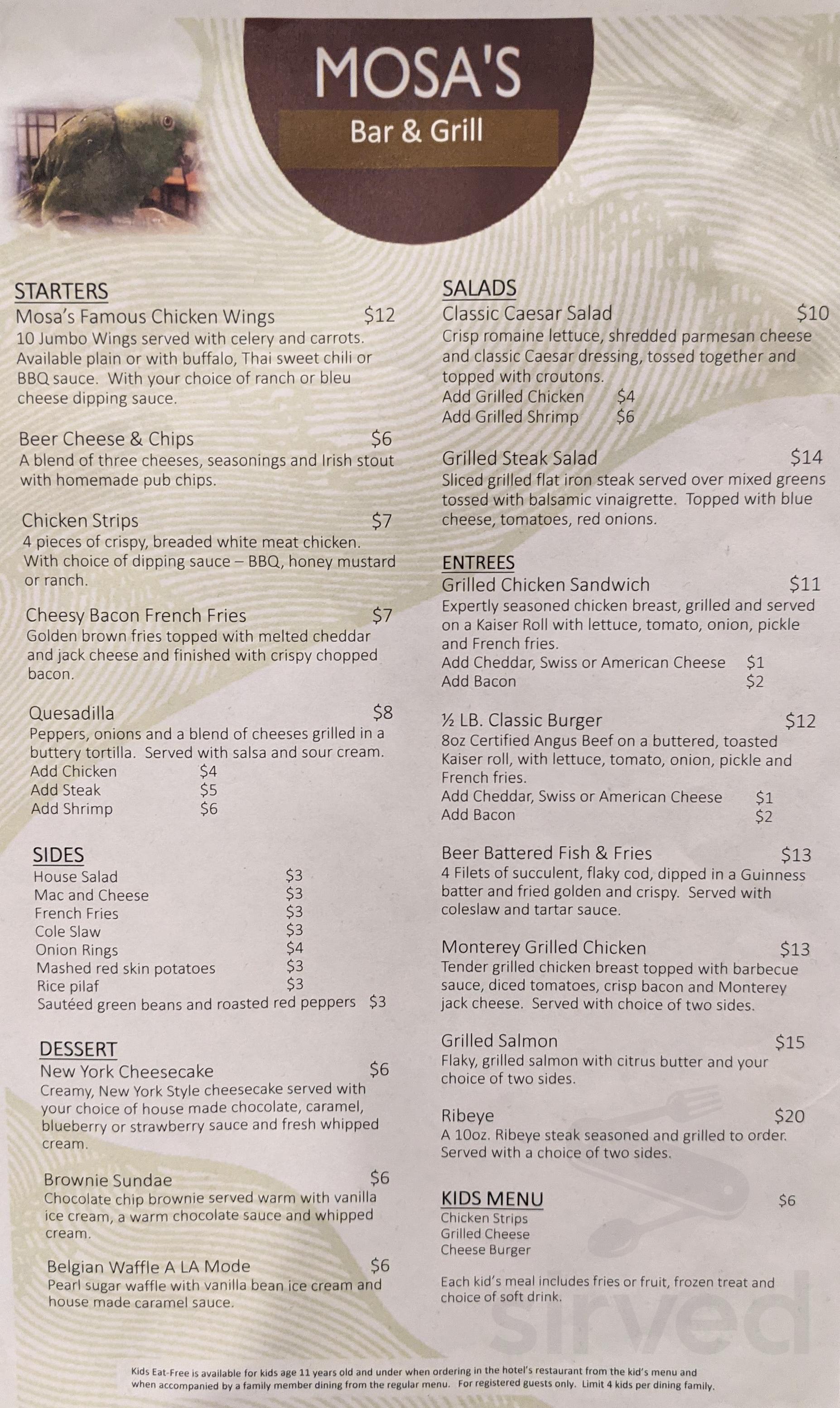 Mosa Cafe & Grille menus in Charleston, West Virginia, United States